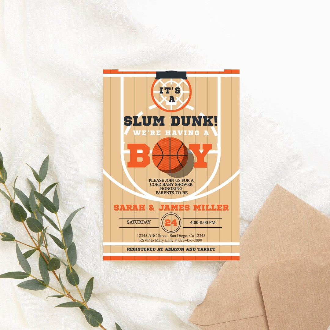 Editable Basketball Baby Shower Invitation Basketball Slumdunk Baby ...