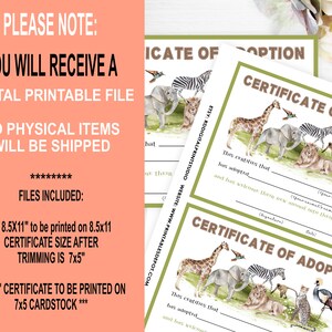 Adopt an Animal Jungle Animals Adoption Certificate Birthday Party ...