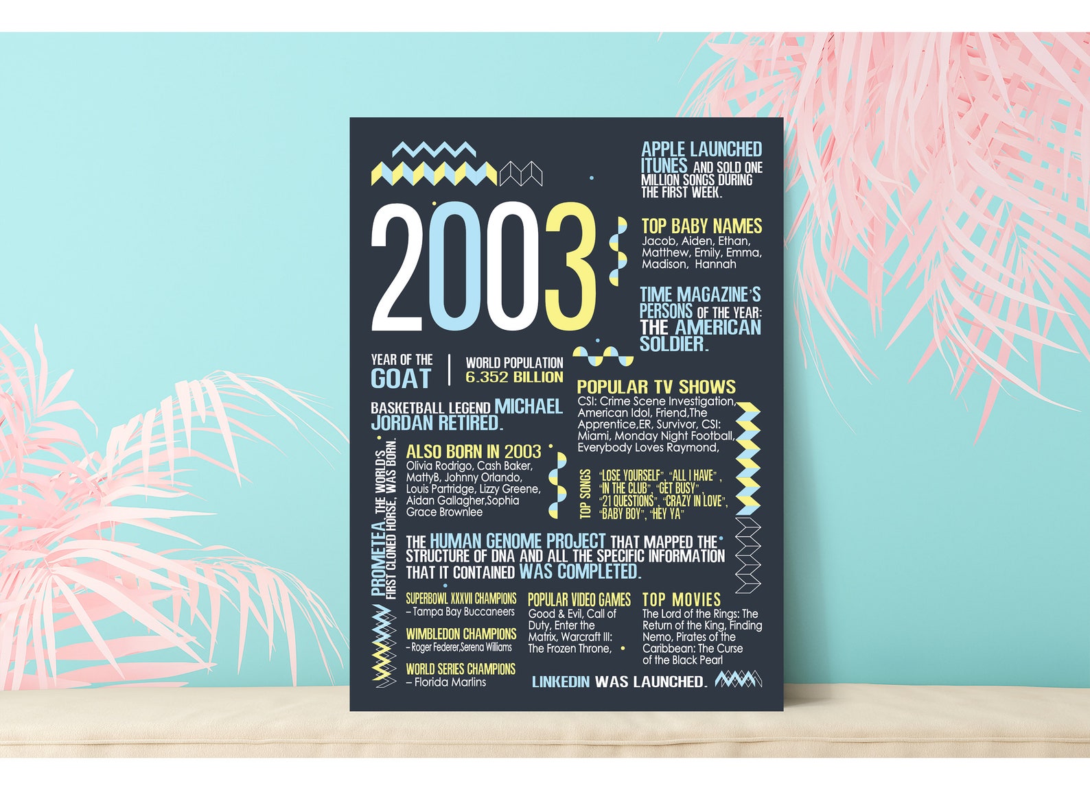 2003 Birthday Year Poster, 23rd Anniversary Gift (printable Download ...