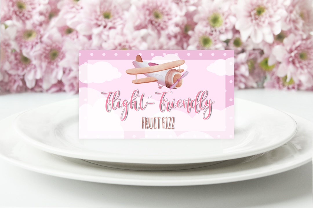 Editable Pink Airplane Food Labels Tent Card Food Card Table Tent Card ...