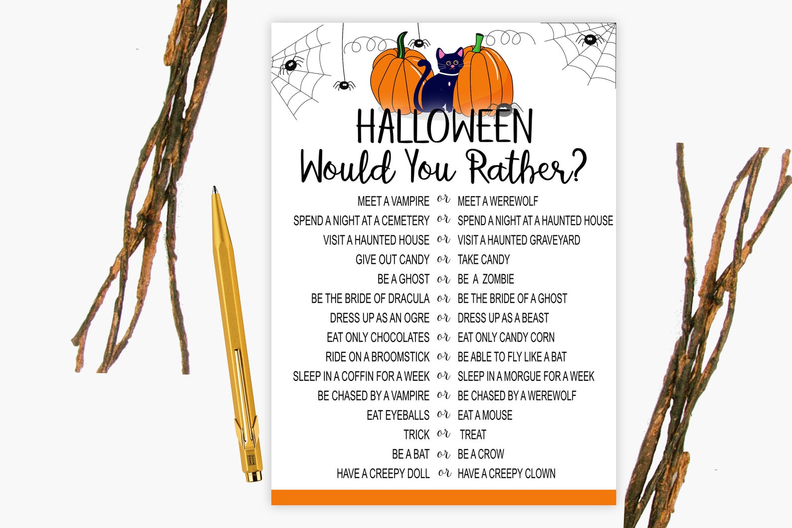 Halloween Would You Rather Game Halloween Simple Pumpkin Cat - Etsy
