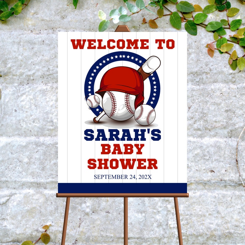 Editable Baseball Welcome Sign Baby Shower Party Blue Red - Etsy