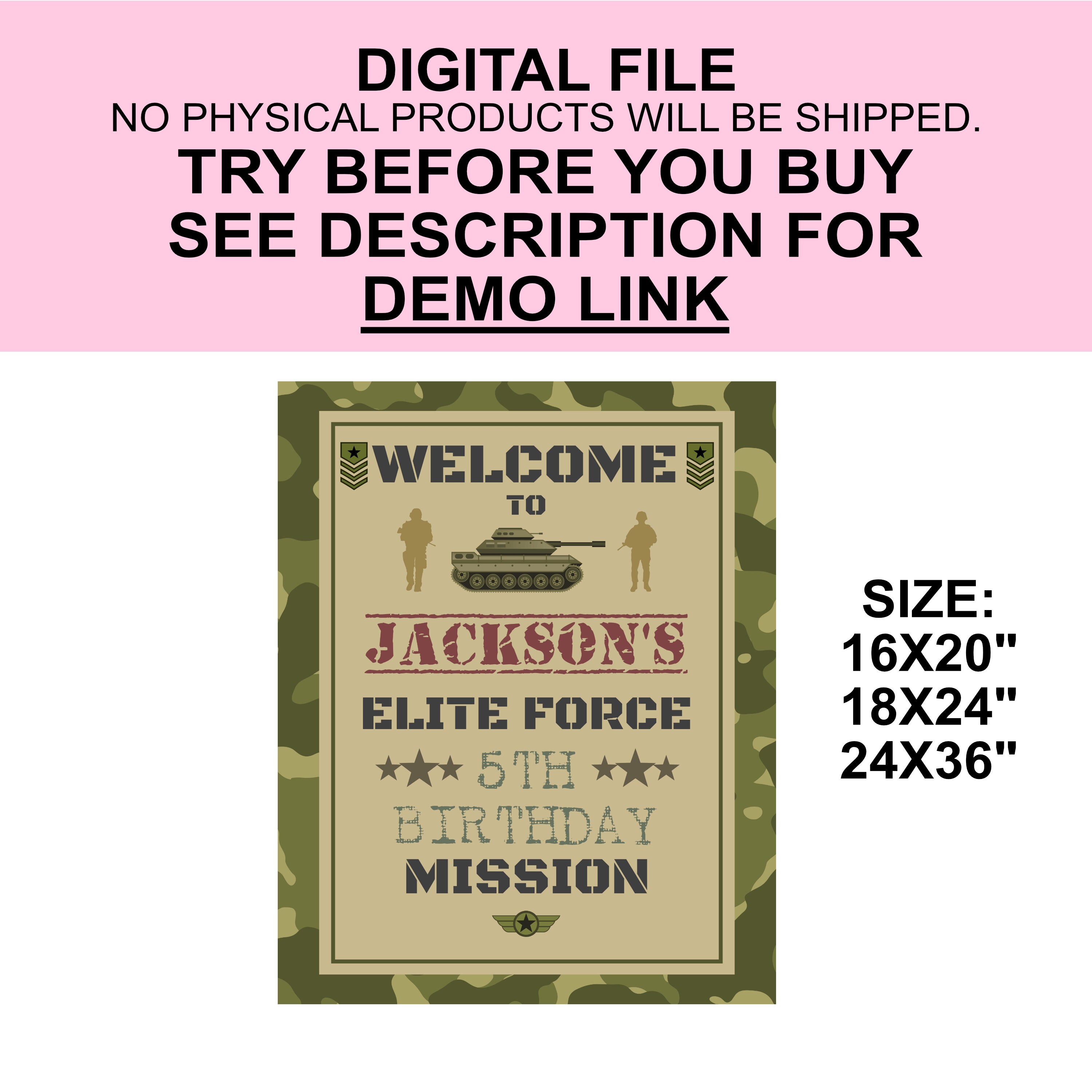 Editable Camo Birthday Welcome Sign PRINTABLE Camo Green - Etsy