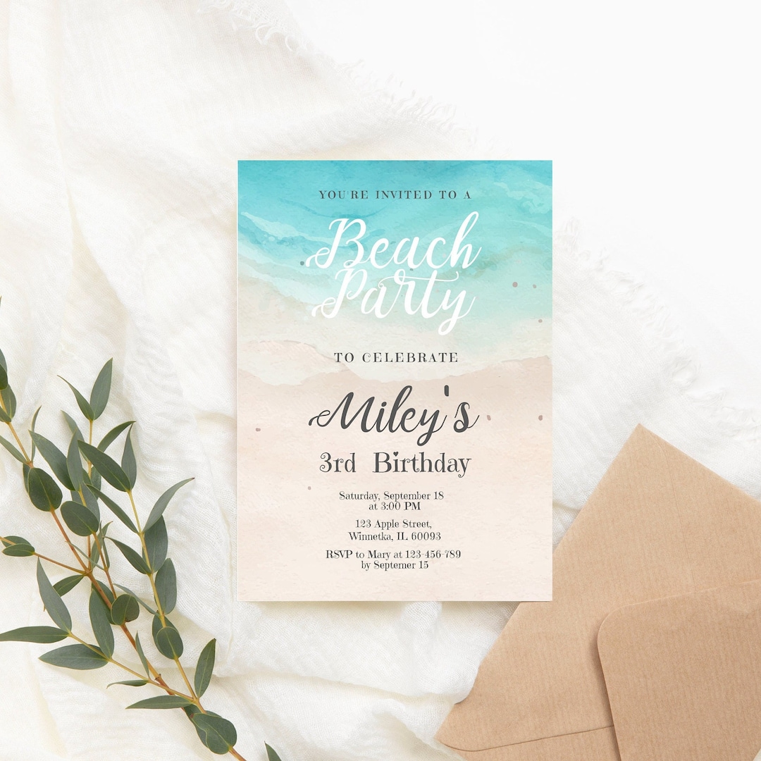 Editable Beach Birthday Invitation Any Age Ocean Birthday Invite ...