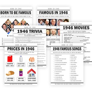 78th Birthday Party Games Born in 1946 Birthday Games Bundle 1946 ...