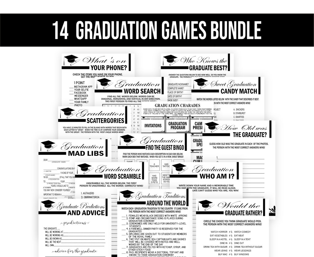 Black White Graduation Party Game Bundle Pack Printable, Who Knows the ...