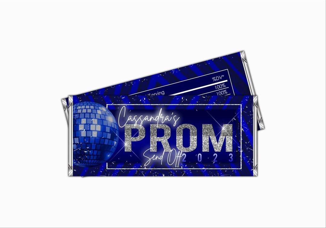 Editable Prom Candy Bar Wrapper Label Prom Send off Blue Silver Disco ...