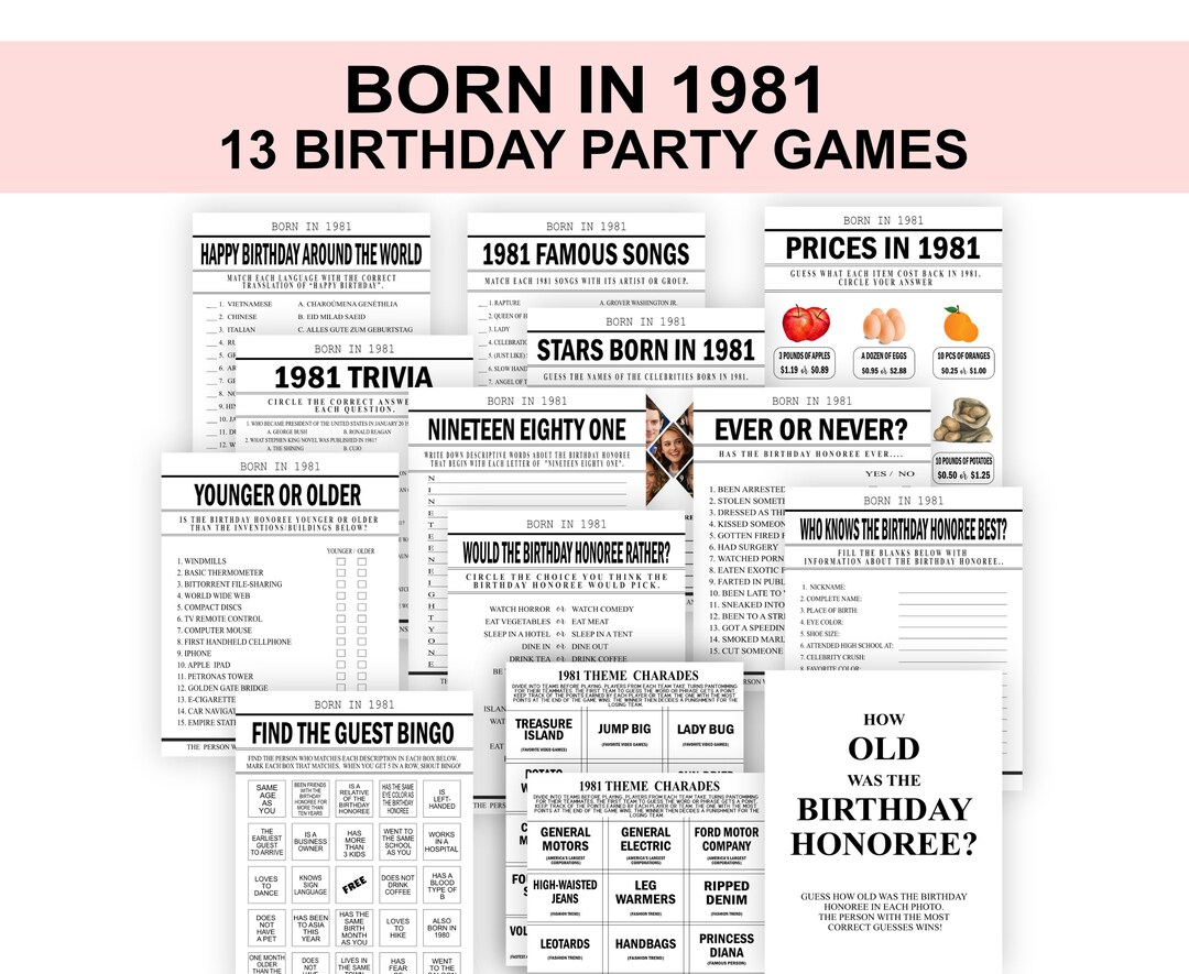 43rd Birthday Party Games Born in 1981 Birthday Games Bundle 1981 ...