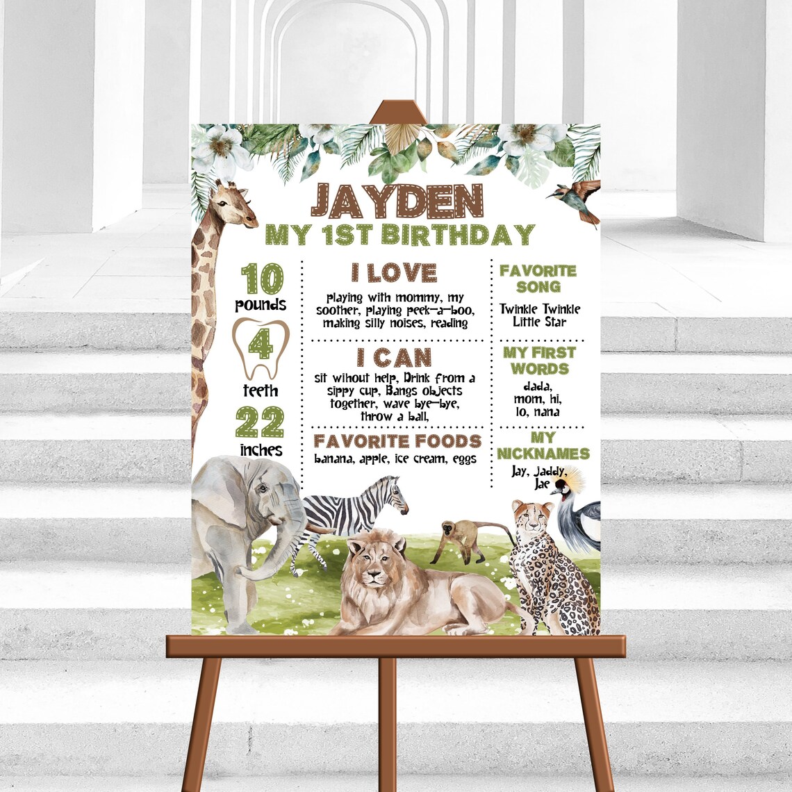 Editable Jungle Birthday Milestones Sign Jungle Animals Birthday Wild ...