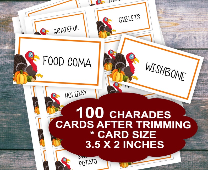 Thanksgiving Charades Printable, Charades Games for Thanksgiving, 100 ...