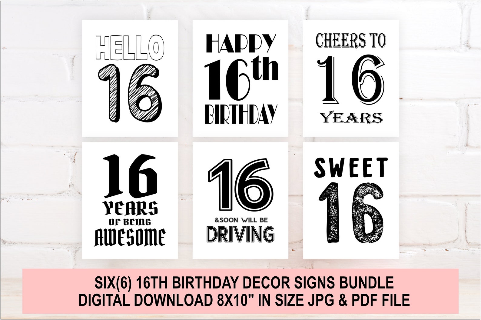16th Birthday Signs, Decor, Bundle, Birthday Party Decorations, 16th ...