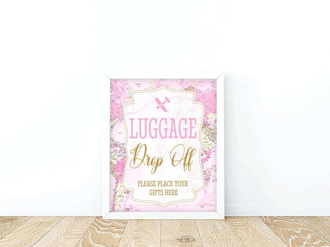Travel Cards & Gifts Party Sign Pink Map Adventure Sign Baby Shower ...