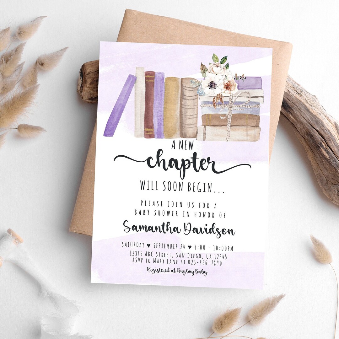 Purple Storybook Baby Shower Invitation: Editable Book Theme (digital ...