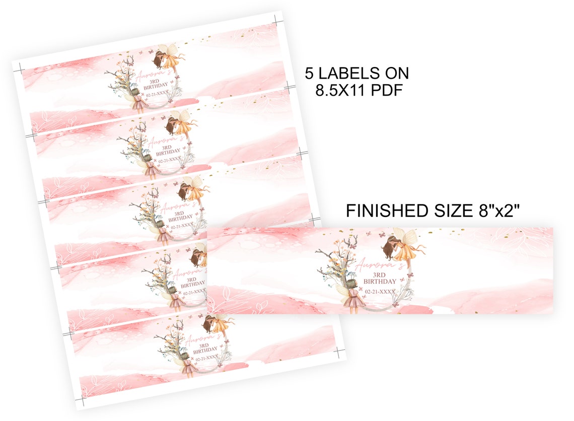 Editable Fairy Birthday Water Bottle Label Fairy Princess - Etsy