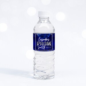 Editable Prom Water Bottle Label Silver Blue Disco Ball Prom Send off ...