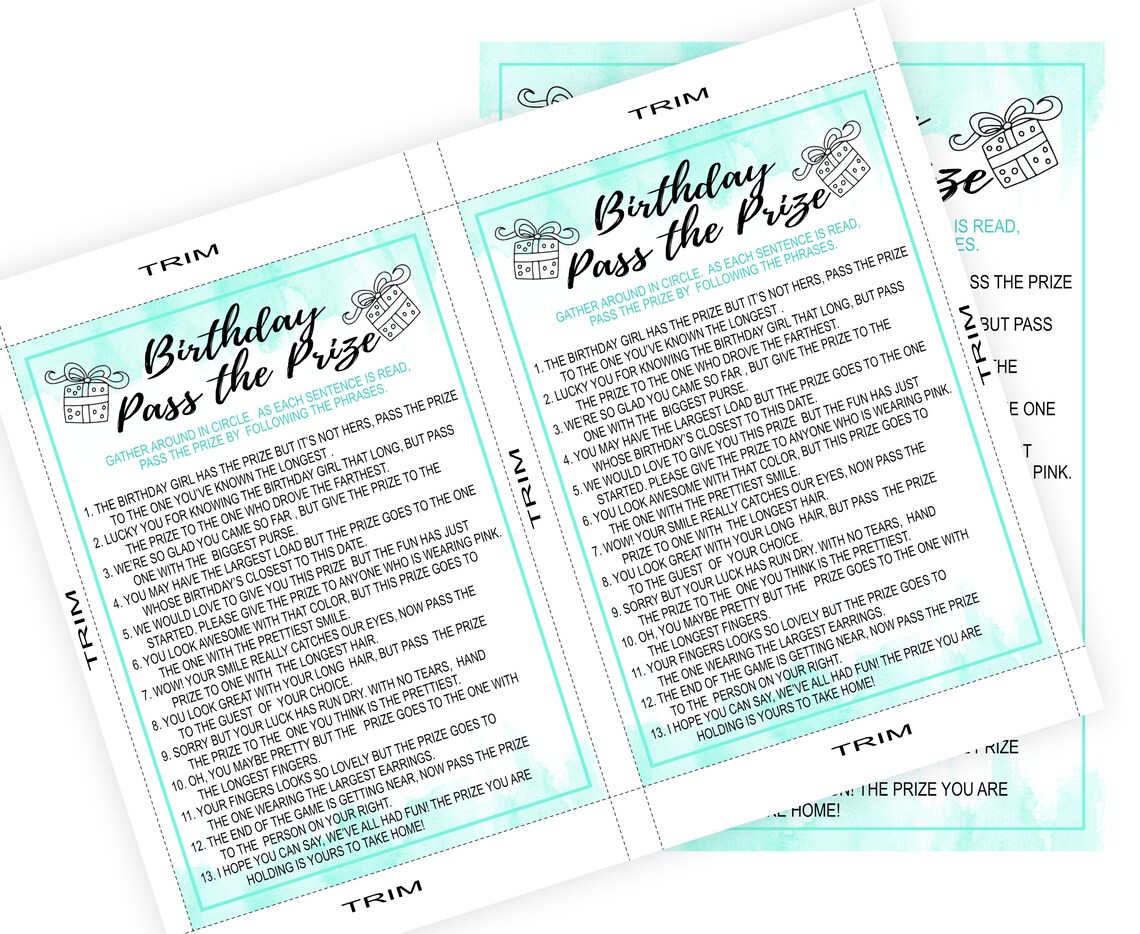 Birthday Pass the Prize Game Printable Pass the Prize Game | Etsy Canada