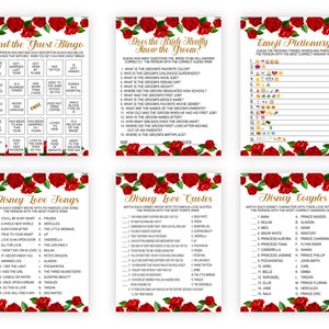 Bridal Shower Games, Bundle Pack, Red Rose Theme, Red Rose Bridal ...
