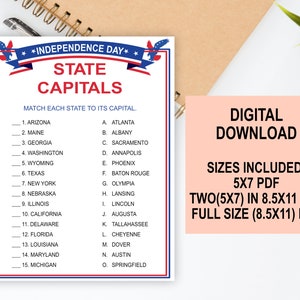US State Capitals Independence Day Game, Fourth of July, Fun 4th of ...