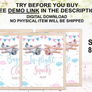 Editable Airplane Gender Reveal Bundle Signs Custom Sign PRINTABLE Pink ...