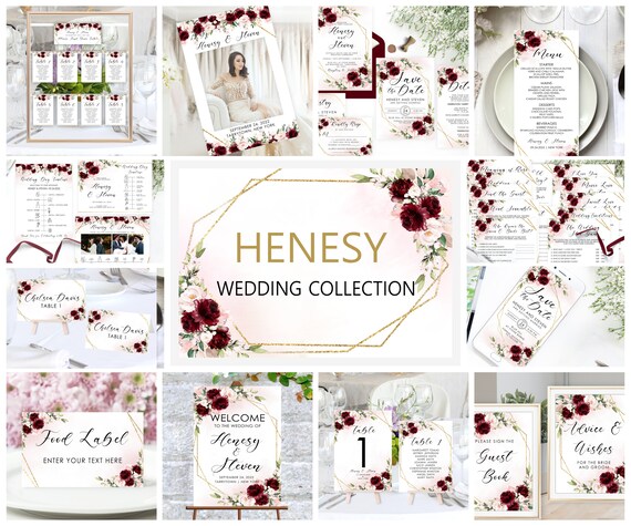 Editable Burgundy Wedding Template Bundle Elegant Burgundy - Etsy