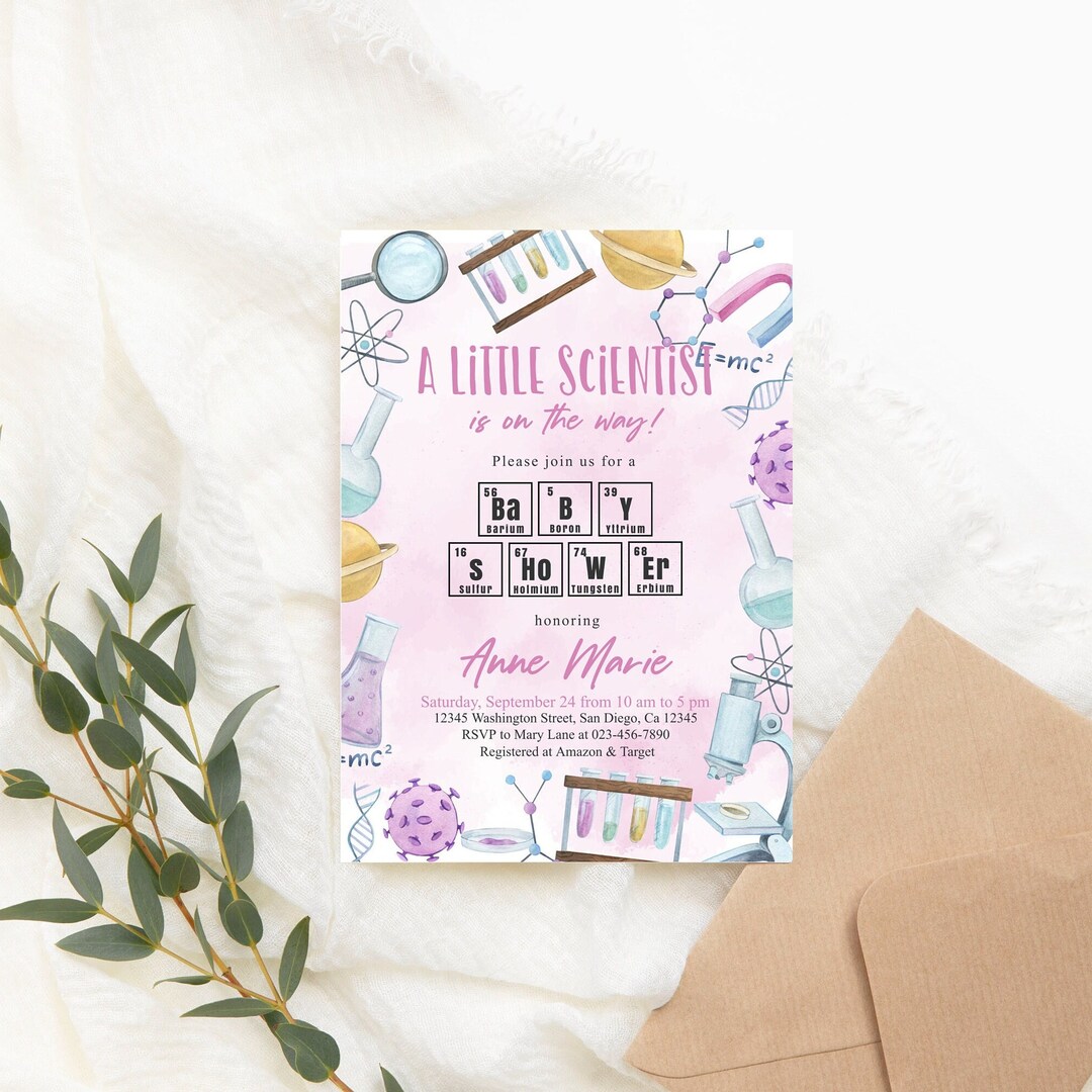 Editable Science Baby Shower Invitation Scientist Theme Baby Shower ...