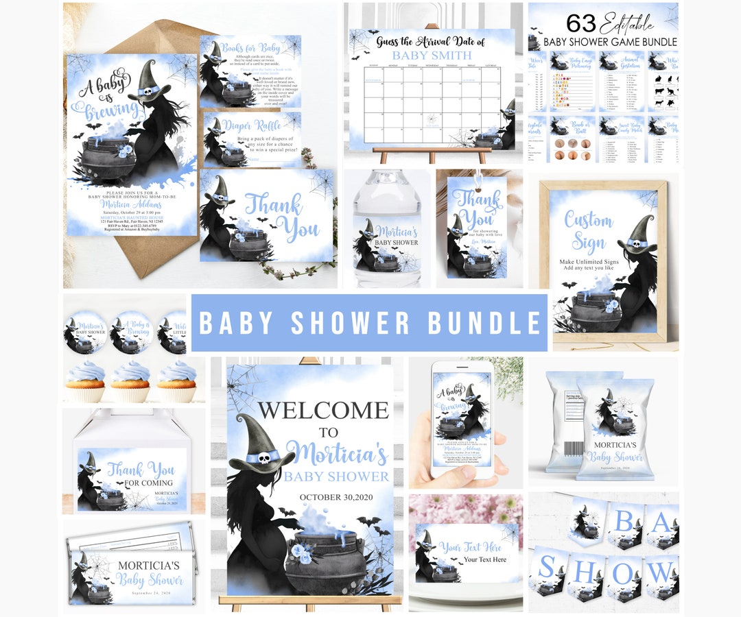 Editable A Baby is Brewing Baby Shower Bundle Blue Halloween Baby ...