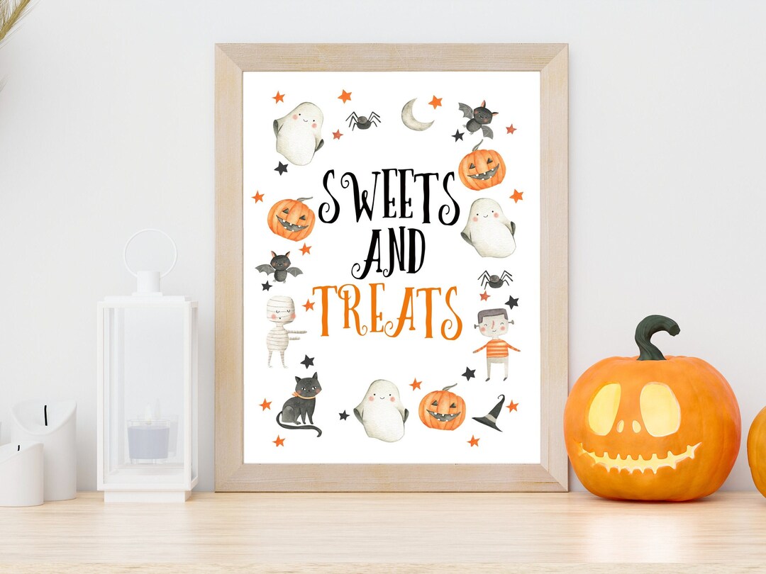 Halloween Sweets and Treats Sign Table Decor Food Sign Ghost Party Sign ...