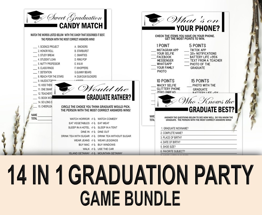 Black White Graduation Party Game Bundle Pack Printable, Who Knows the ...