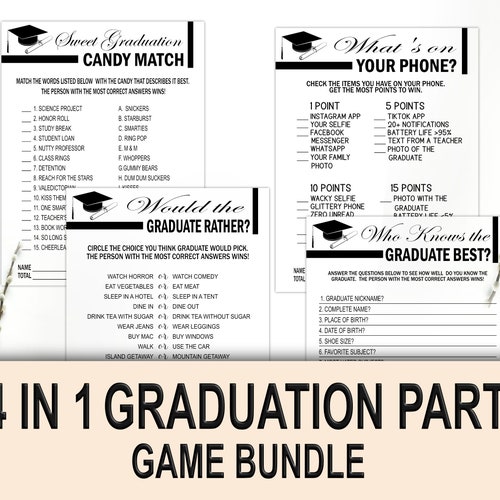Black White Graduation Party Game Bundle Pack Printable Who - Etsy
