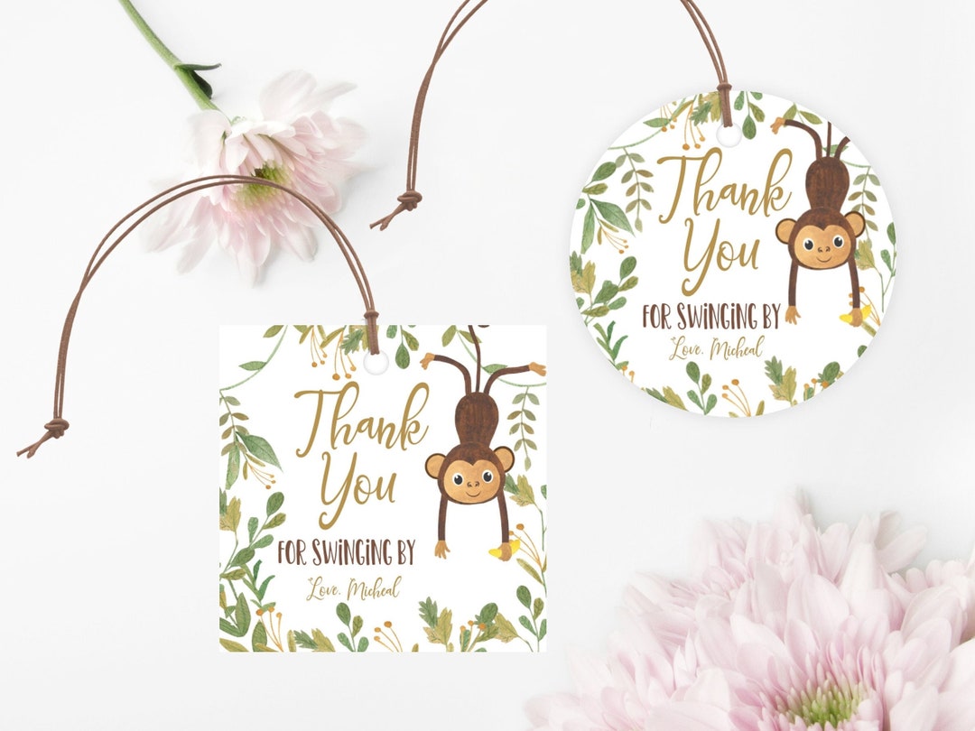 Editable Monkey Thank You Tag Monkey Jungle Favor Tags Baby Shower ...