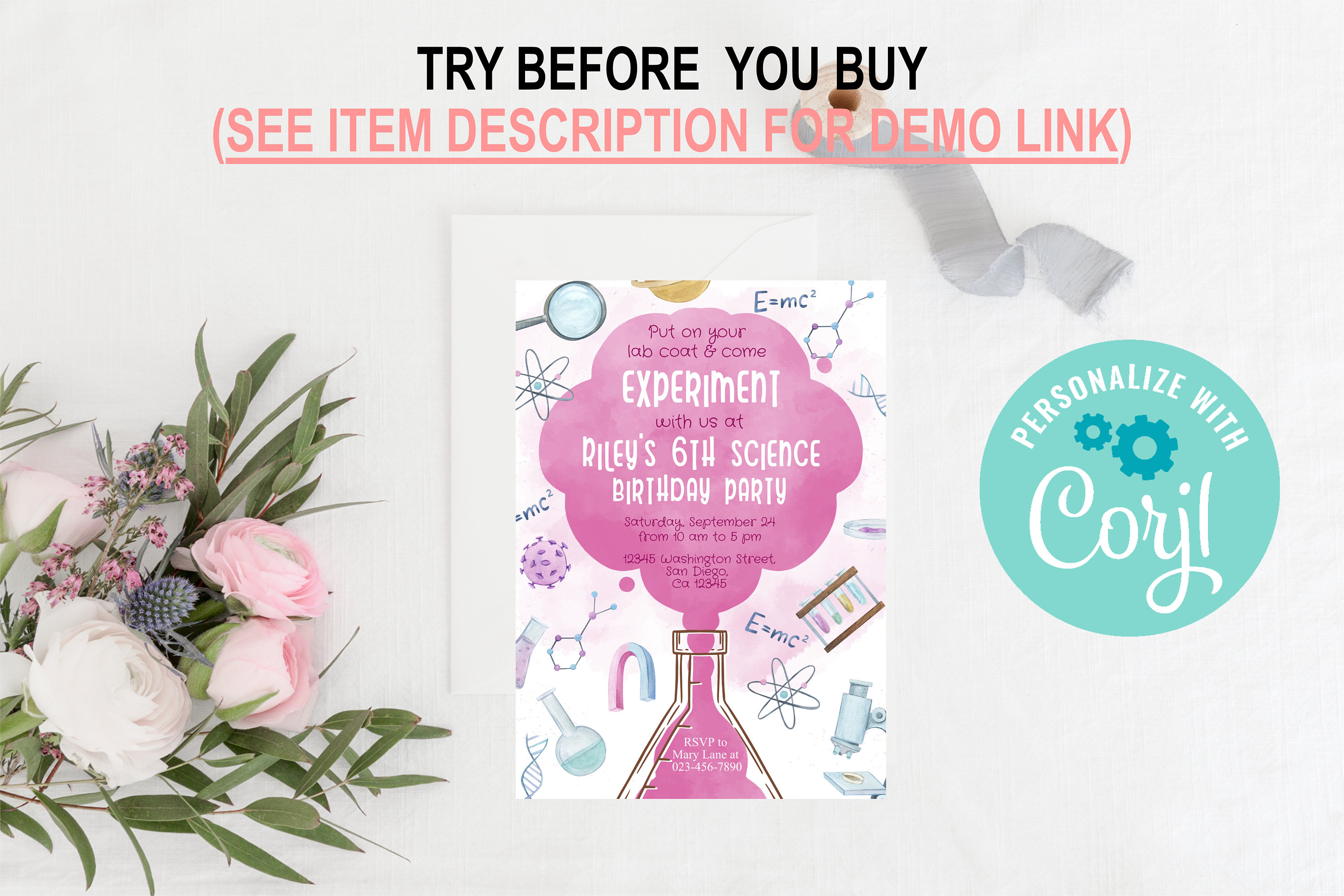 Editable Science Birthday Invitation Girl Pink Science - Etsy