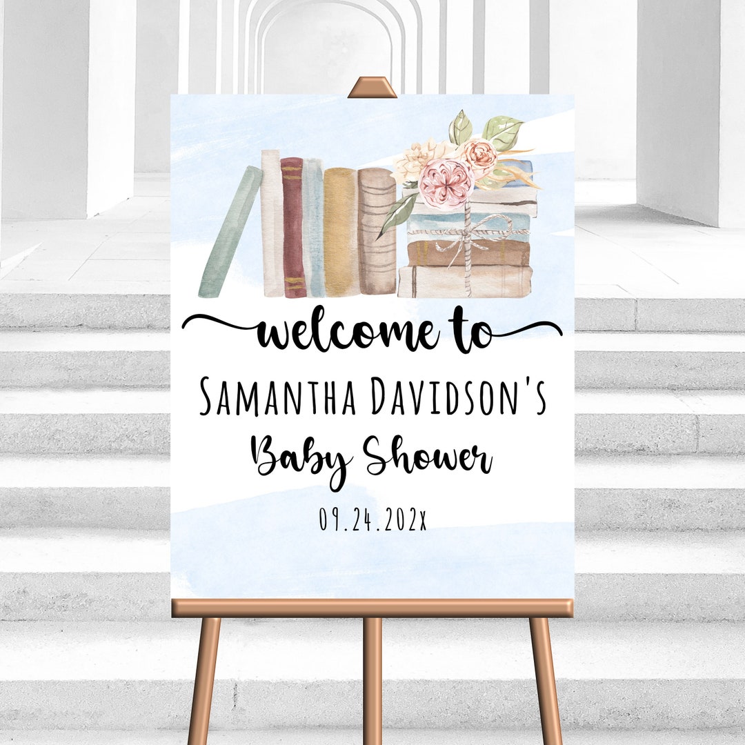 Editable Storybook Welcome Sign Party Blue Boy Storybook Baby Shower ...