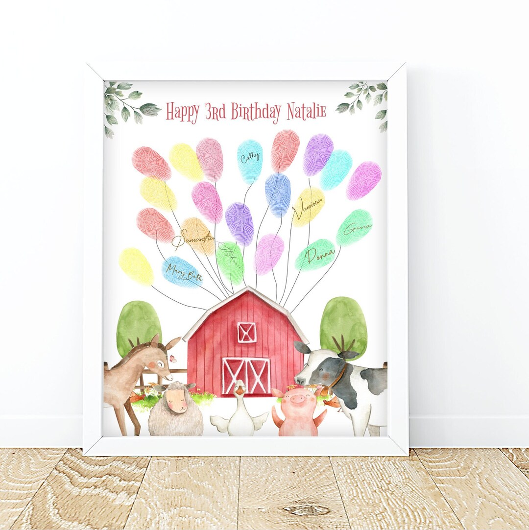 Editable Farm Fingerprint Thumbprint Guestbook Alternative Birthday ...