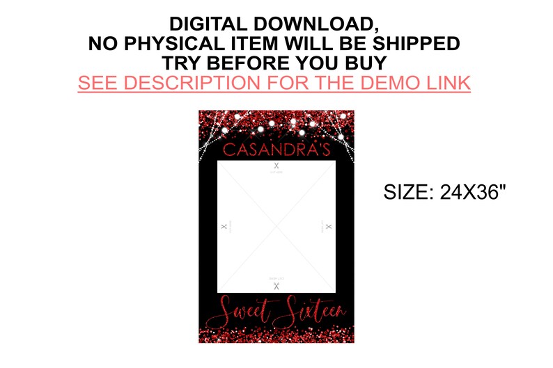 Editable Red Black Photo Booth Frame Sweet Sixteen Red Glitter - Etsy