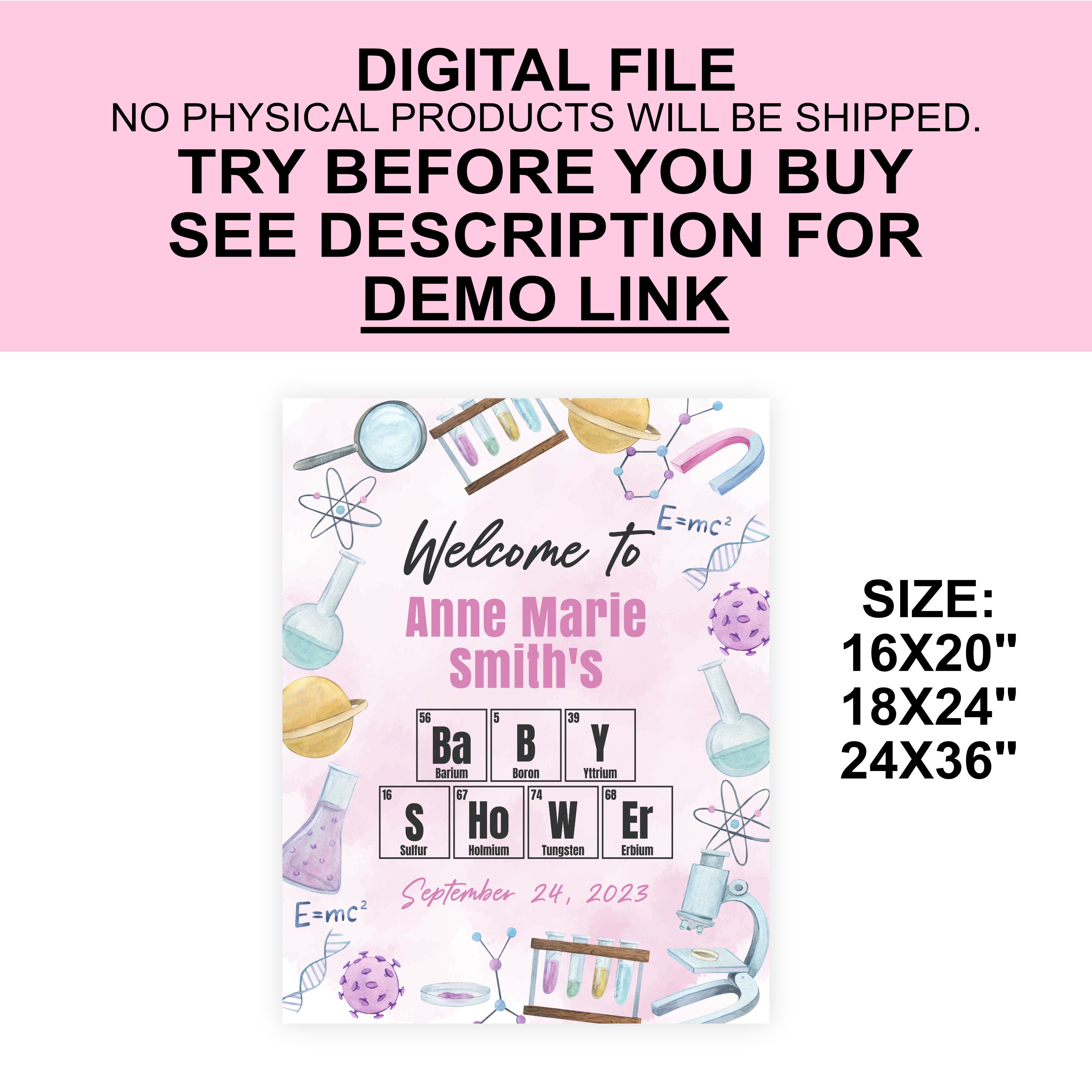 Editable Pink Science Baby Shower Welcome Sign (digital Download) - Etsy