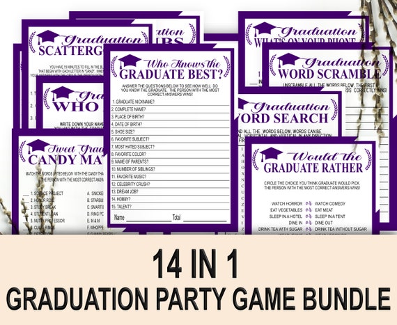 Purple Graduation Party Games Bundle Pack PRINTABLE Graduation | Etsy