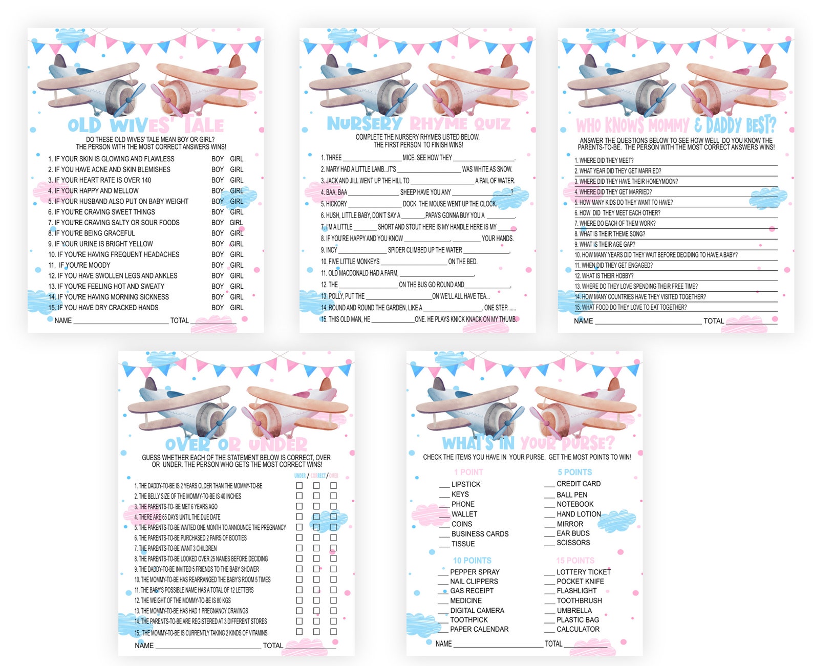 Airplane Gender Reveal Game Bundle Airplane Gender Reveal - Etsy