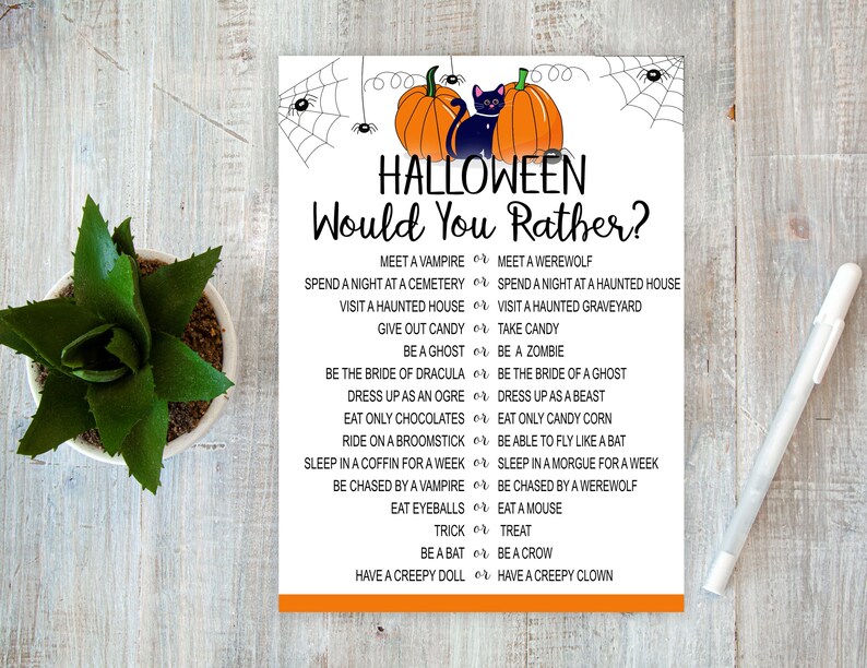Halloween Would You Rather Game Halloween Simple Pumpkin Cat - Etsy