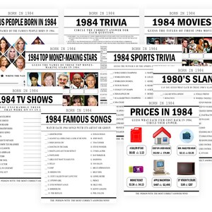 41st Birthday Games Printable Born in 1984 Party Activities Bundle 1984 ...