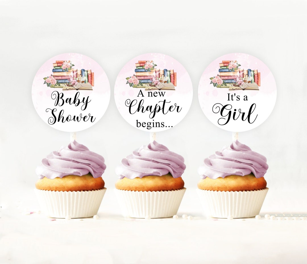 Editable Storybook Cupcake Topper Label New Chapter Pink Baby Shower ...