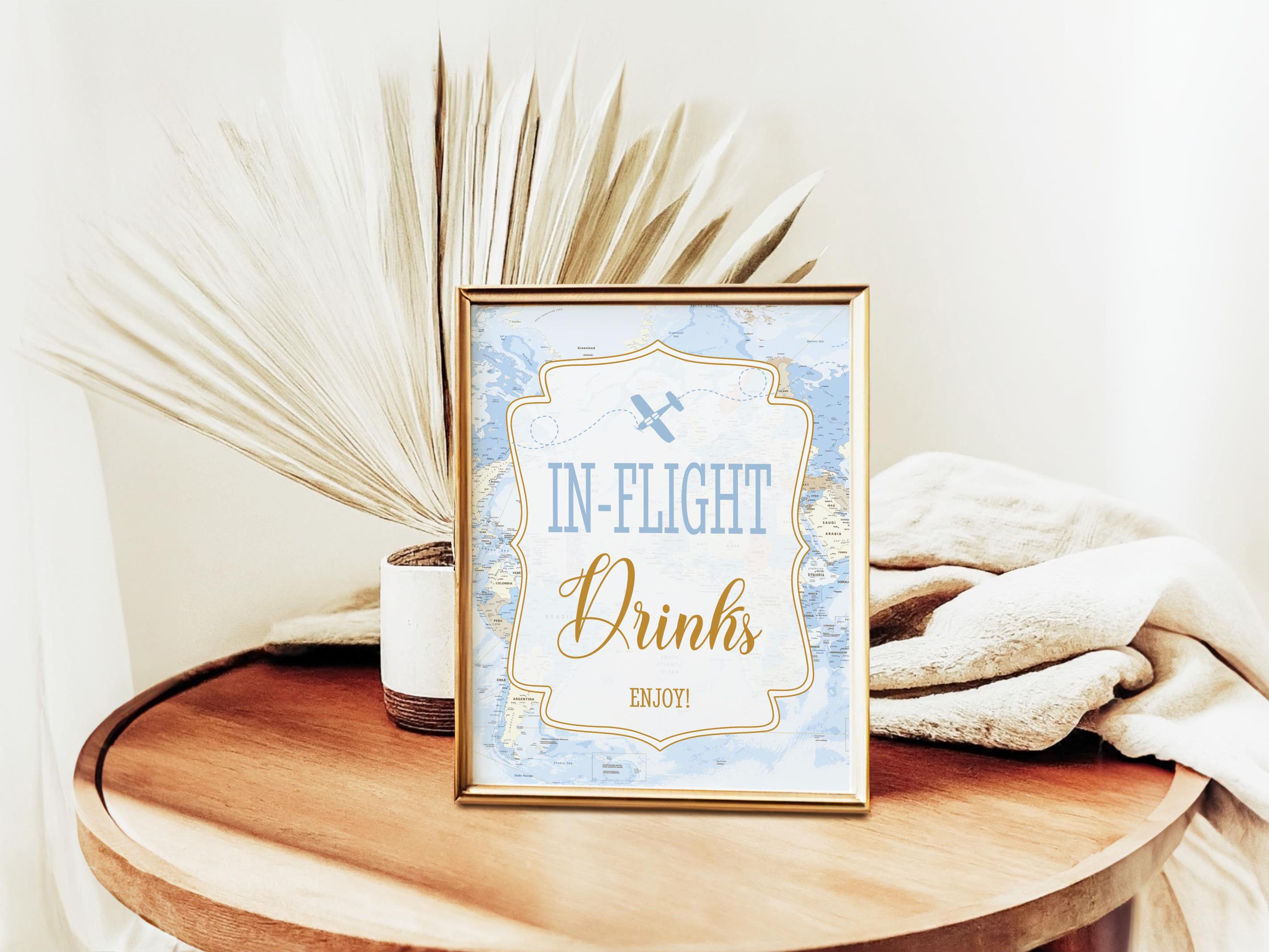 In-flight Drinks Party Sign: Blue Map Travel Theme (digital Download ...