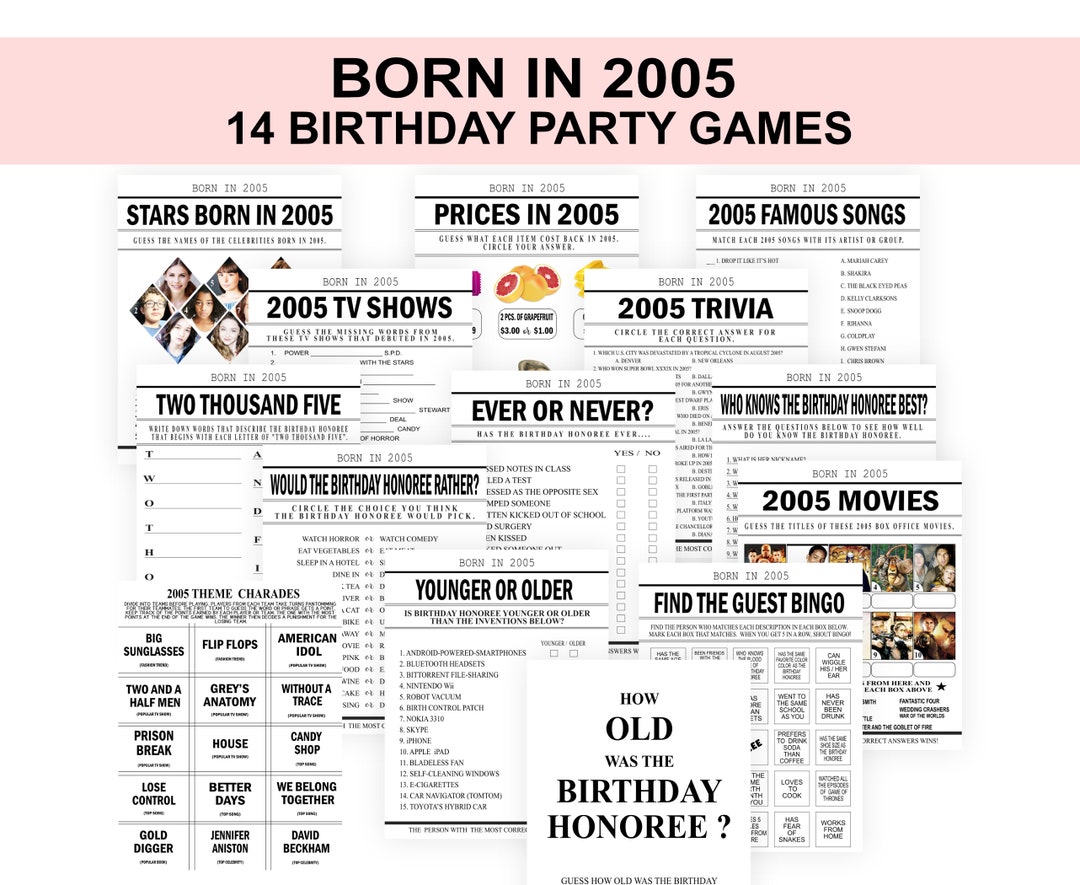 21st Birthday Party Games, Born in 2005 Birthday Games Bundle, 2005 ...