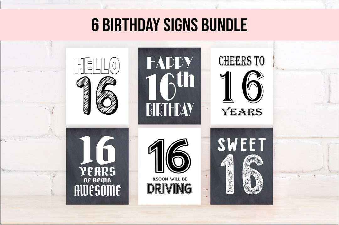 16th Birthday Signs, Decor, Bundle, Birthday Party Decorations, 16th ...
