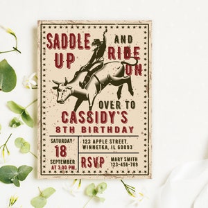 Editable Bull Riding Birthday Invitation Girl Western Birthday Party ...