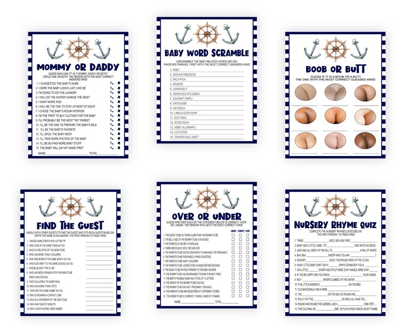 Nautical Baby Shower Game Bundle Blue Nautical Shower Games - Etsy