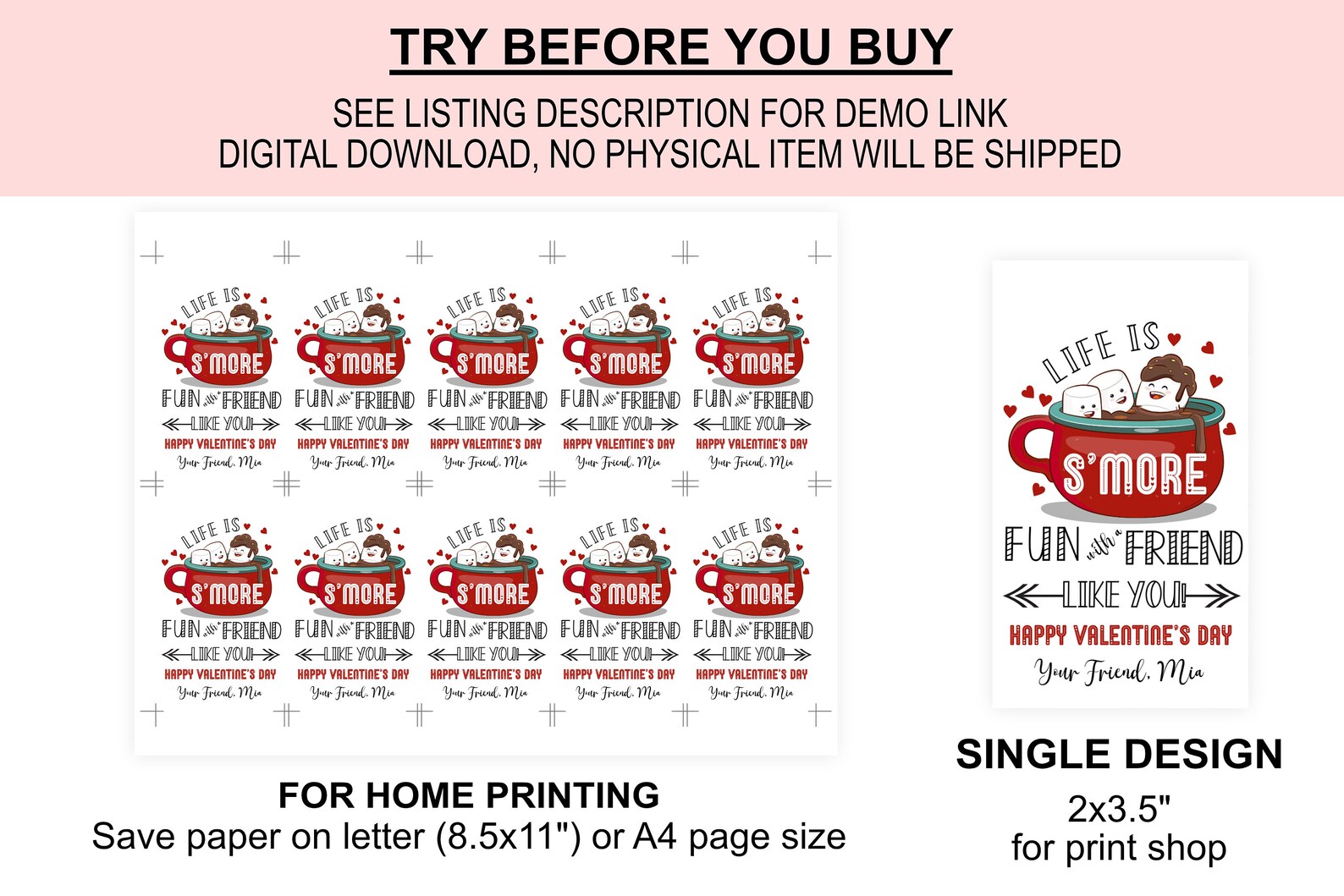 Editable Smores Fun Valentine Day Candy Gift Tag Printable Valentine ...