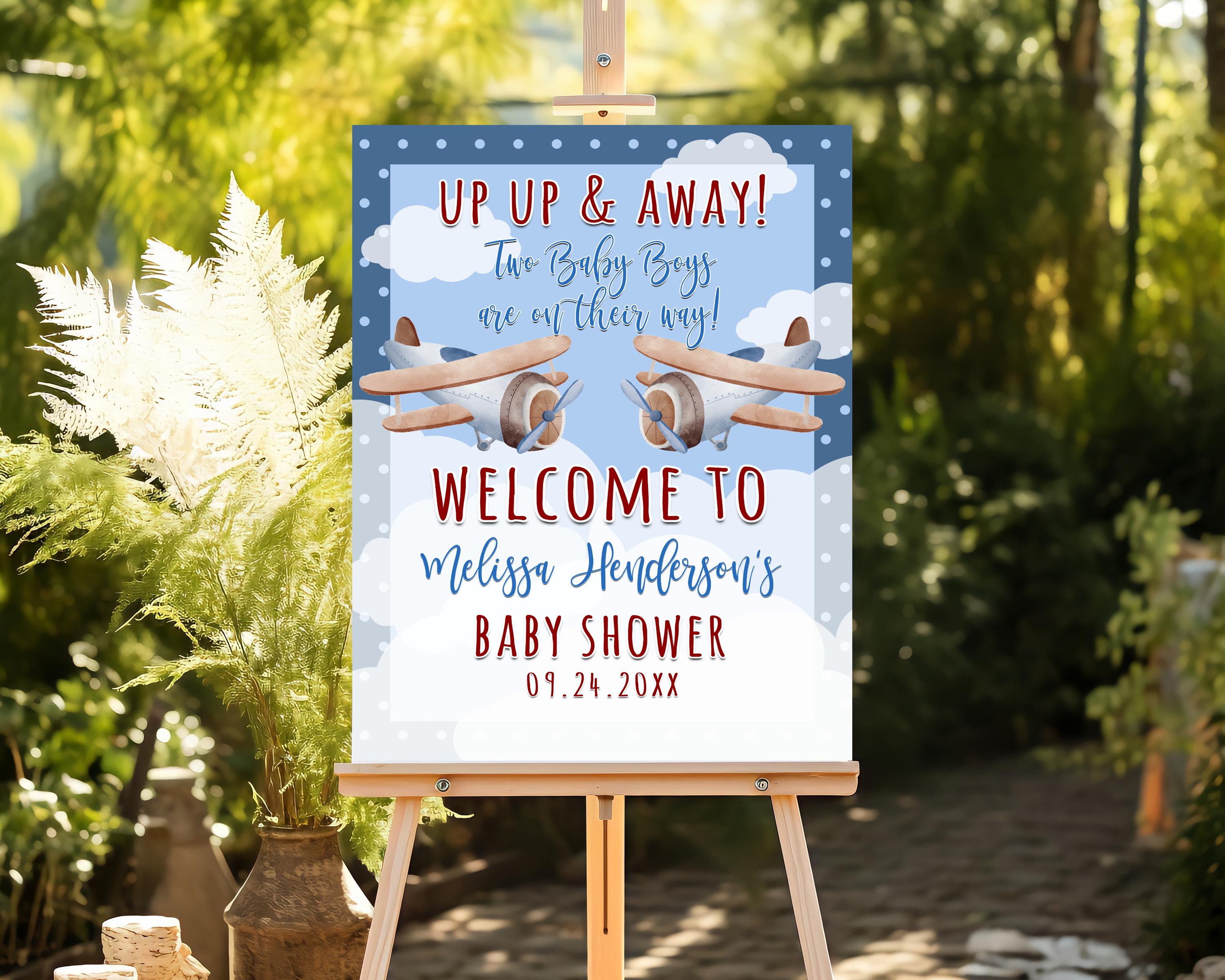 Editable Twin Airplane Welcome Sign Decor Boy Blue Airplane Welcome ...