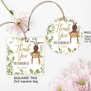 Editable Monkey Thank You Tag Monkey Jungle Favor Tags Baby Shower ...