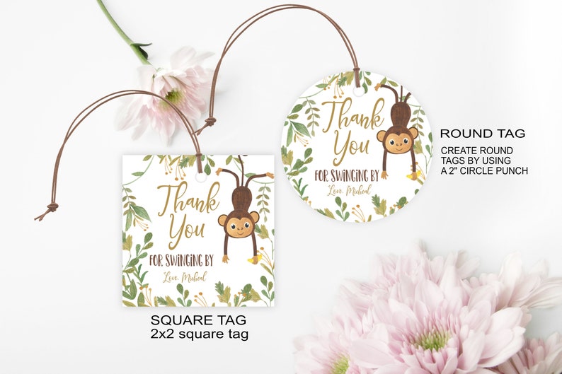Editable Monkey Thank You Tag Monkey Jungle Favor Tags Baby - Etsy