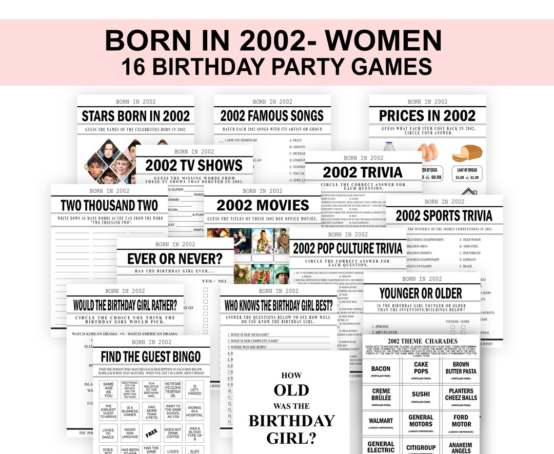 23rd Birthday Party Games Born in 2002 Games Bundle 2002 Trivia Fun ...
